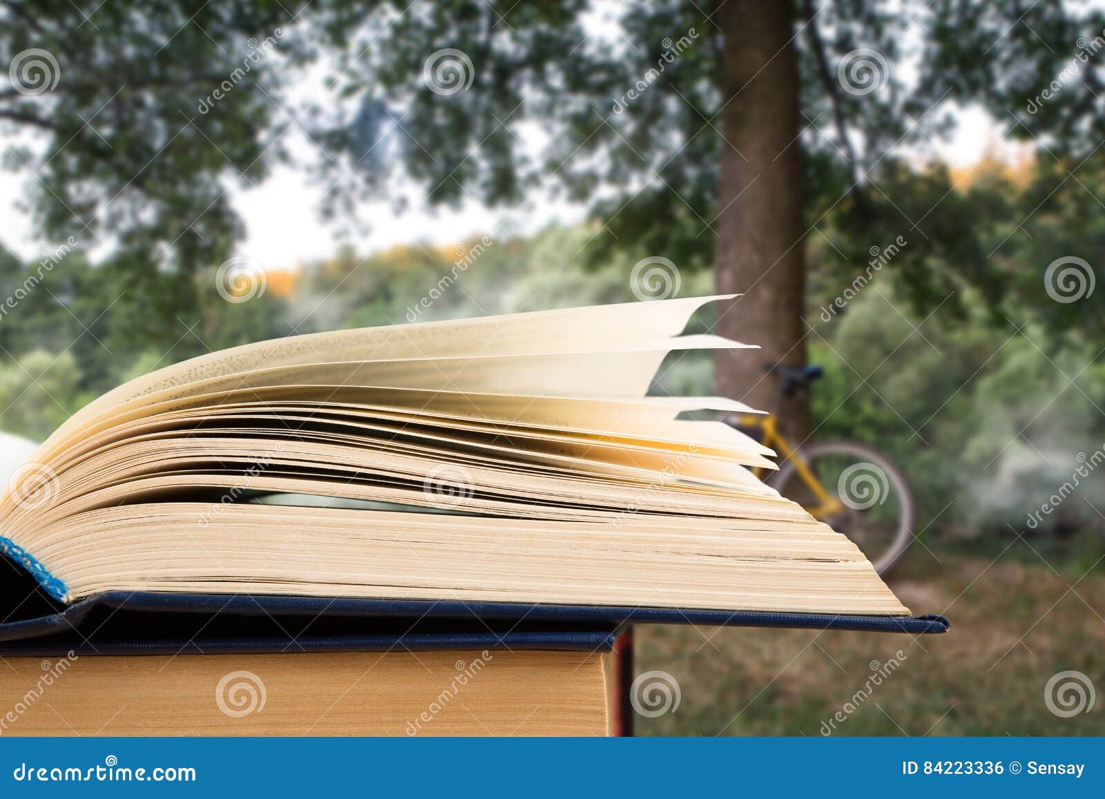 Open Book Over the Landscape Background Stock Photo - Image of brown ...