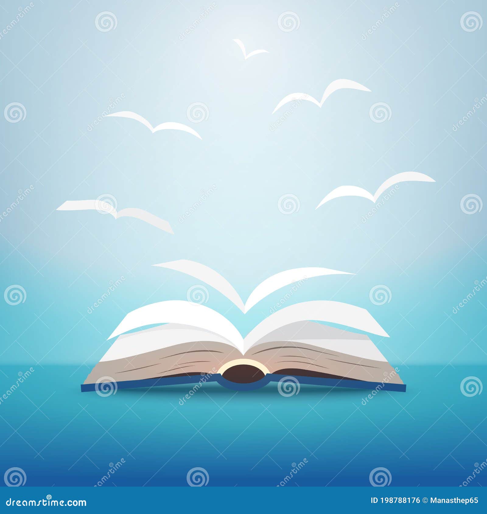 Open Book with Page Flying As Bird Teamwork Paper Art Style.Imagination ...