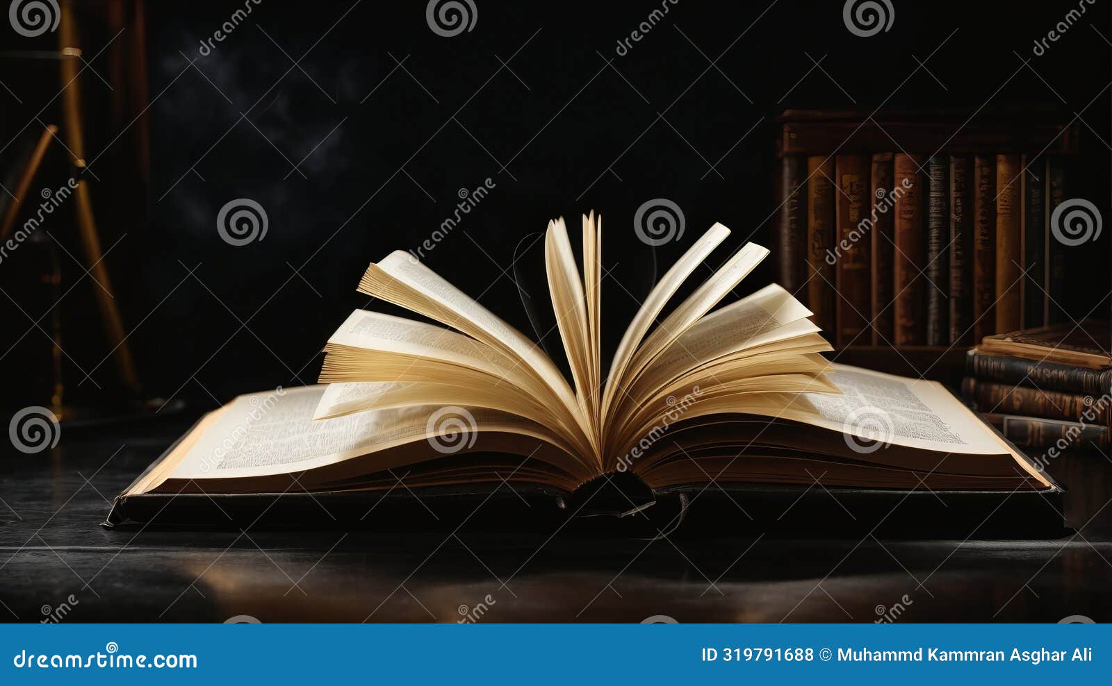 Open Book with Pages on a Black Background. Stock Illustration ...