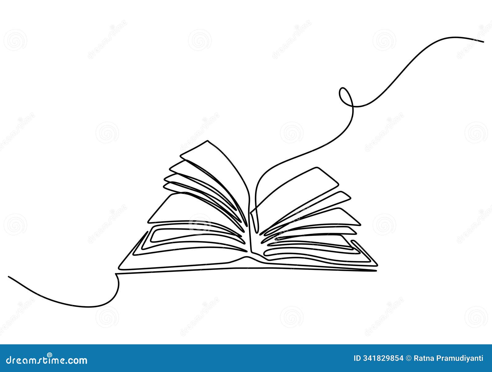 Open Book with Pages Blowing in the Wind in Continuous Line Drawing ...