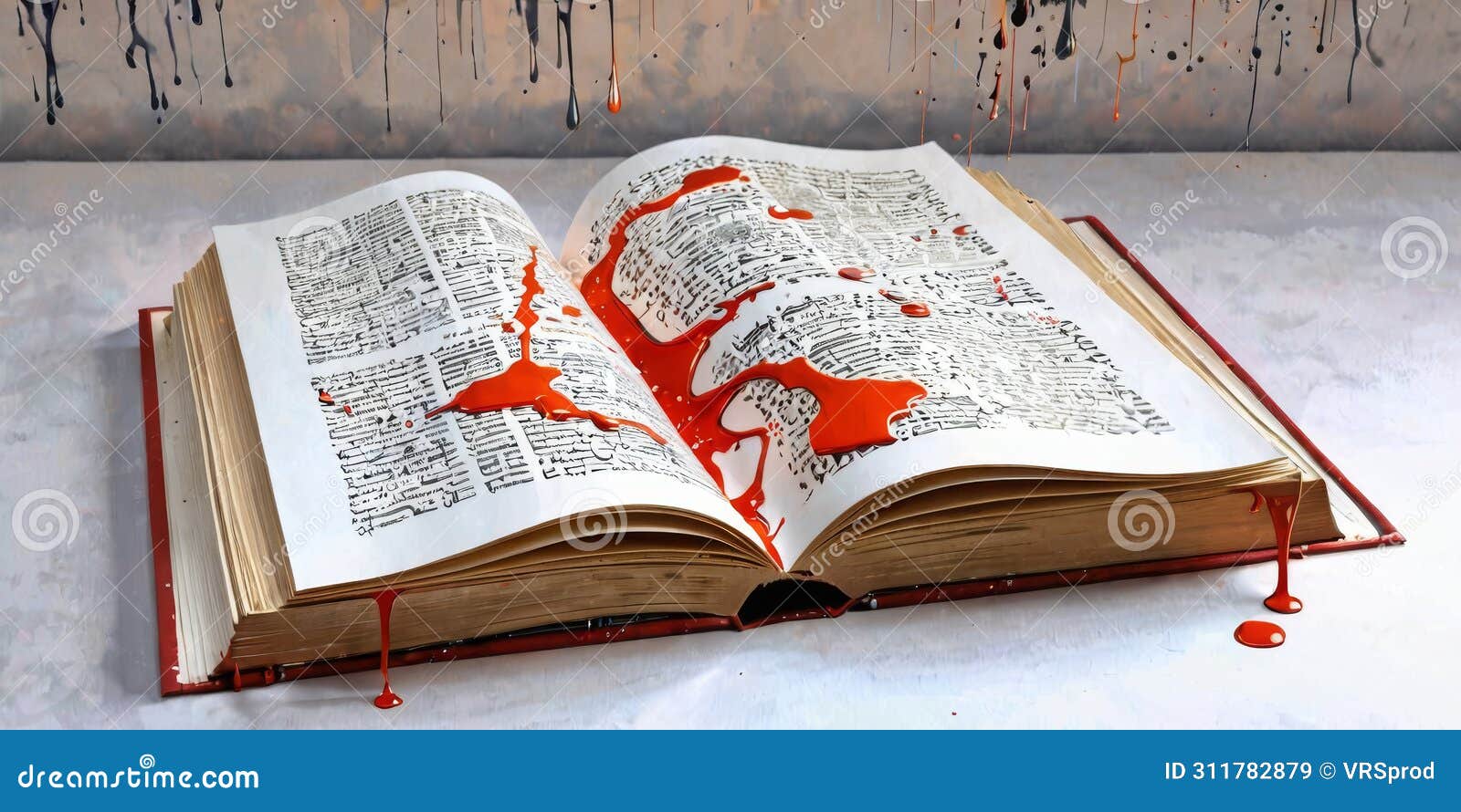 Open Book Splattered with Red Paint Stock Image - Image of background ...