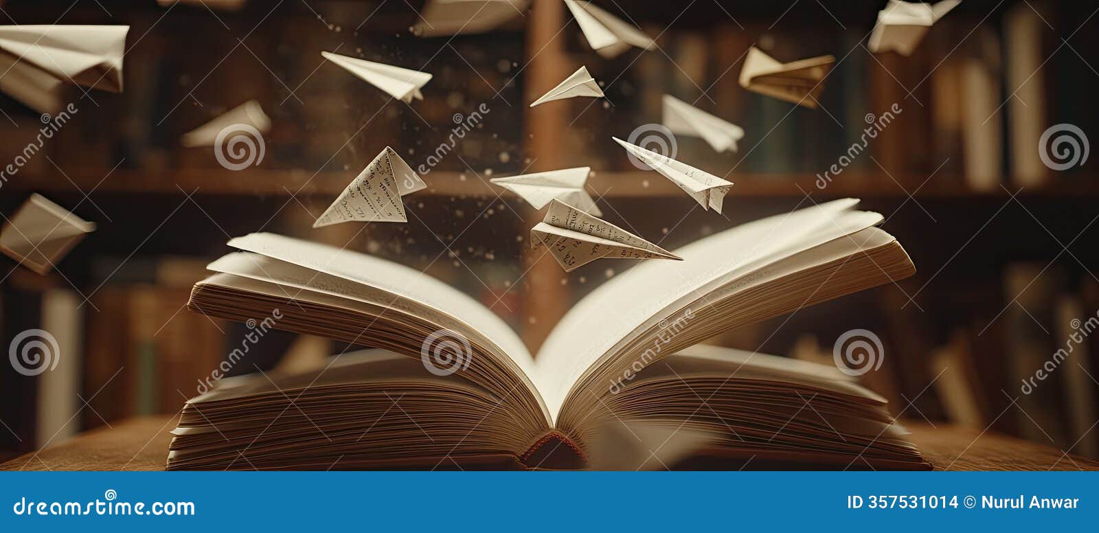 An Open Book with Paper Airplanes Flying Out of it, in Front of a ...