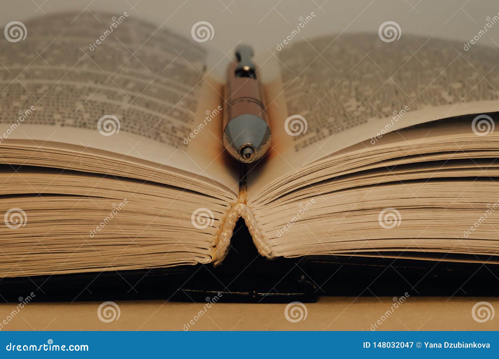 Open Book. a Pen Lies between the Pages in an Open Book Stock Image ...