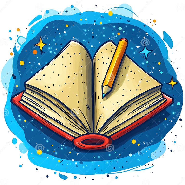 Open Book with Pencil Illustration Stock Illustration - Illustration of ...