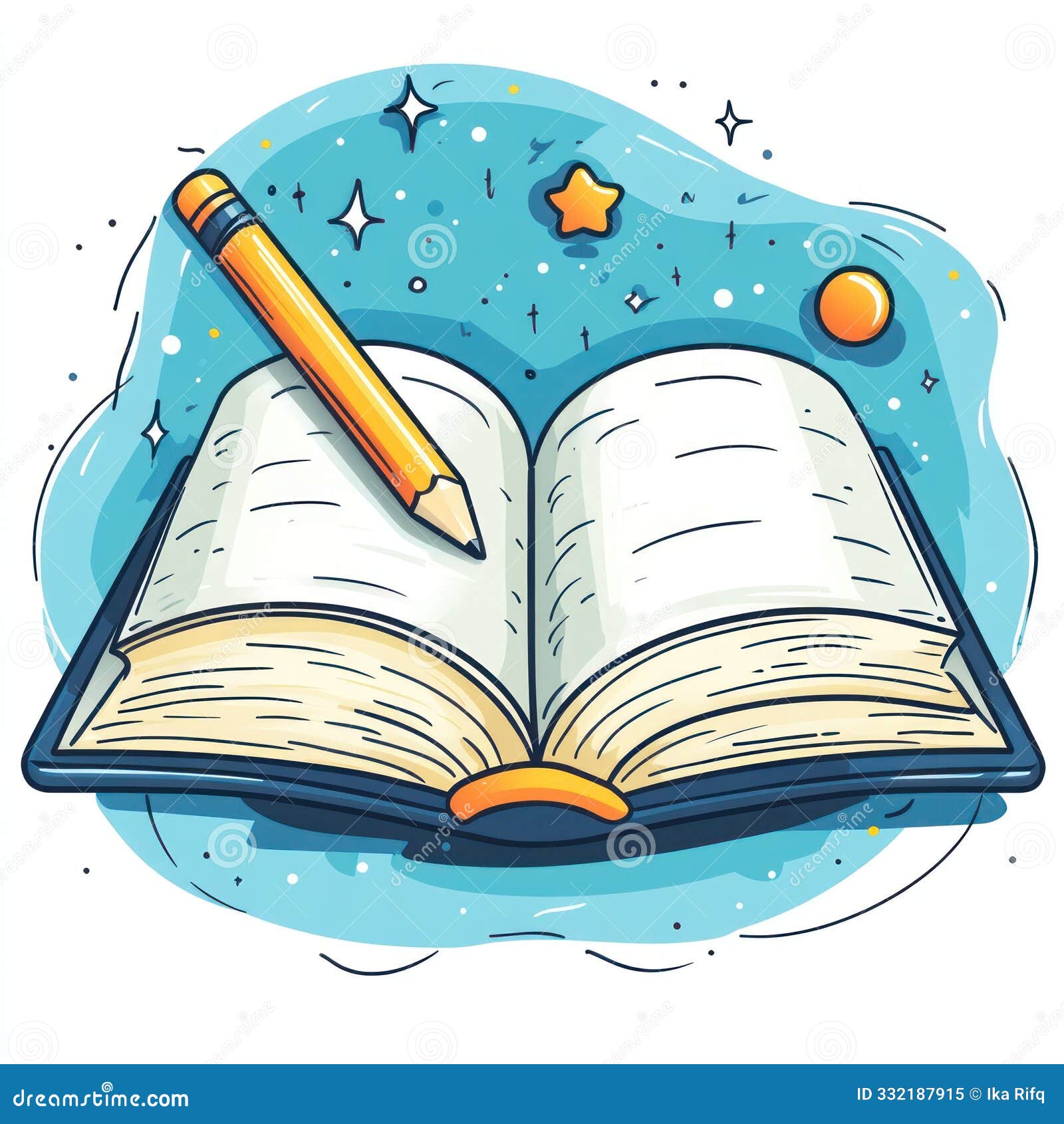 Open Book with Pencil Illustration Stock Illustration - Illustration of ...