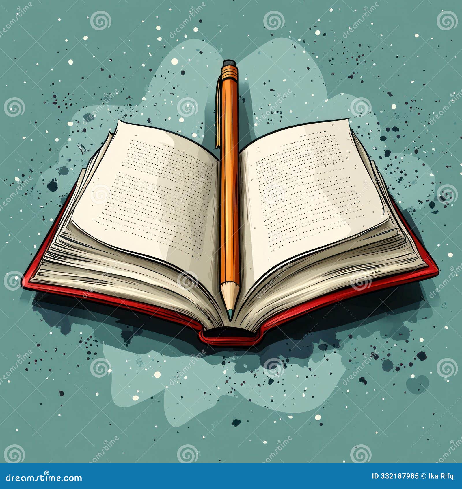 Open Book with Pencil Illustration Stock Illustration - Illustration of ...