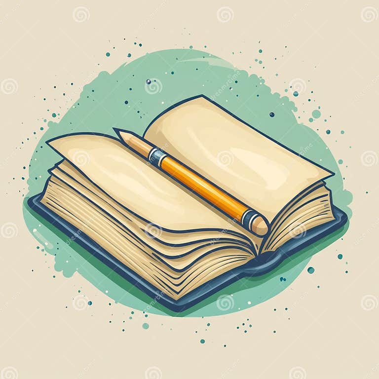 Open Book with Pencil Illustration Stock Illustration - Illustration of ...