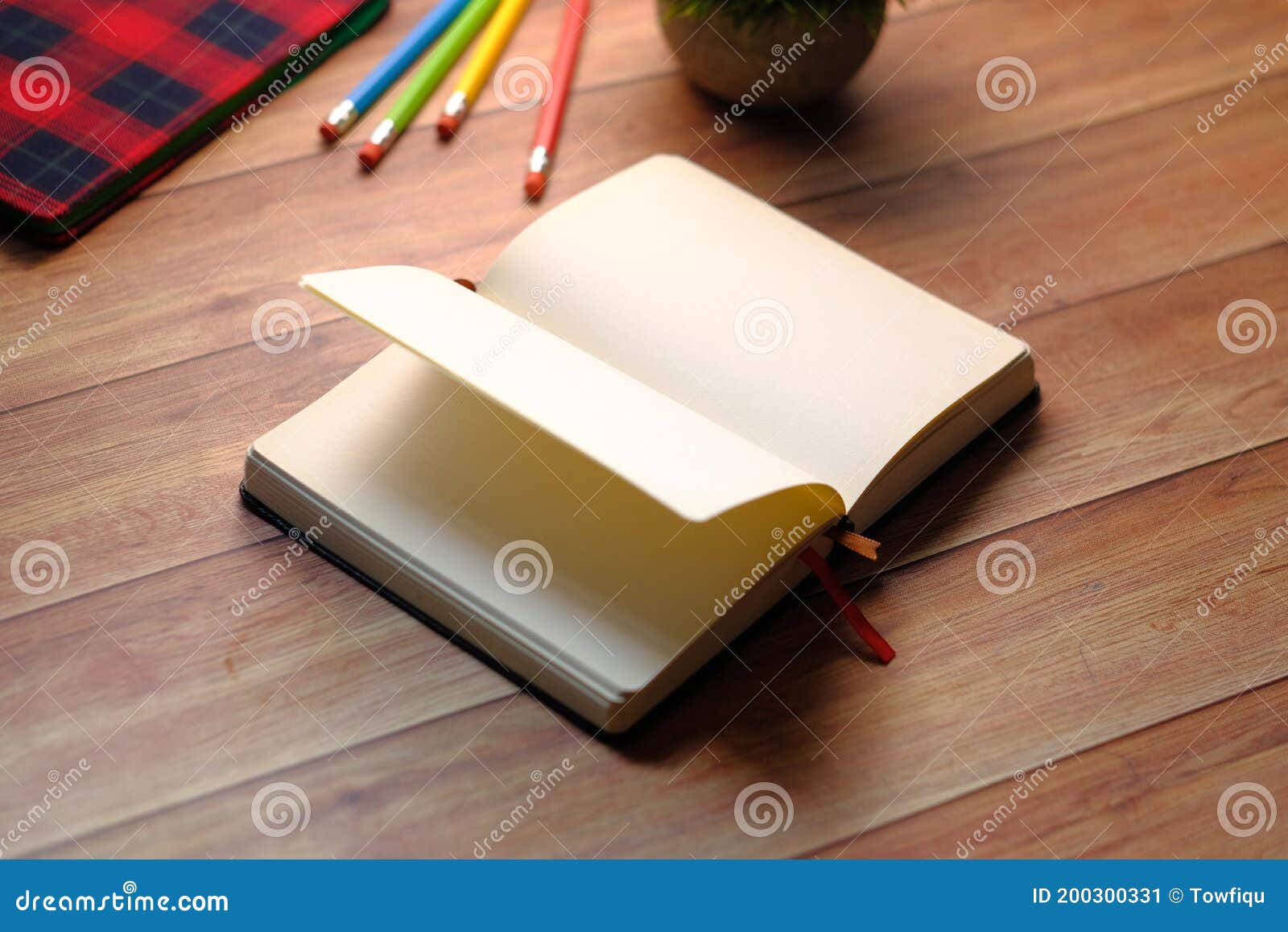 Open Book and a Pencil on Wooden Table Stock Image - Image of page ...