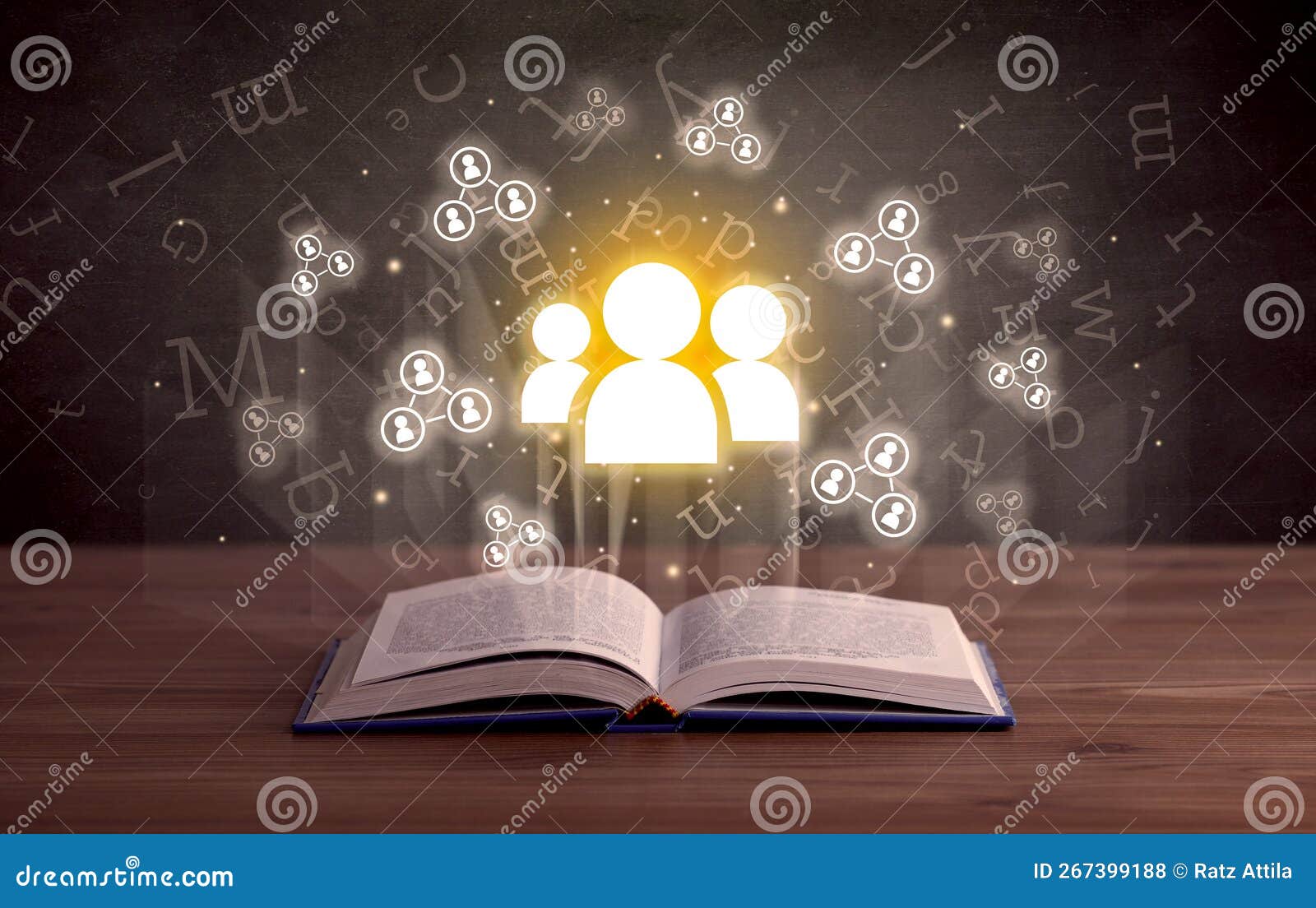 Open Book with Social Networking Icons Above Stock Photo - Image of ...