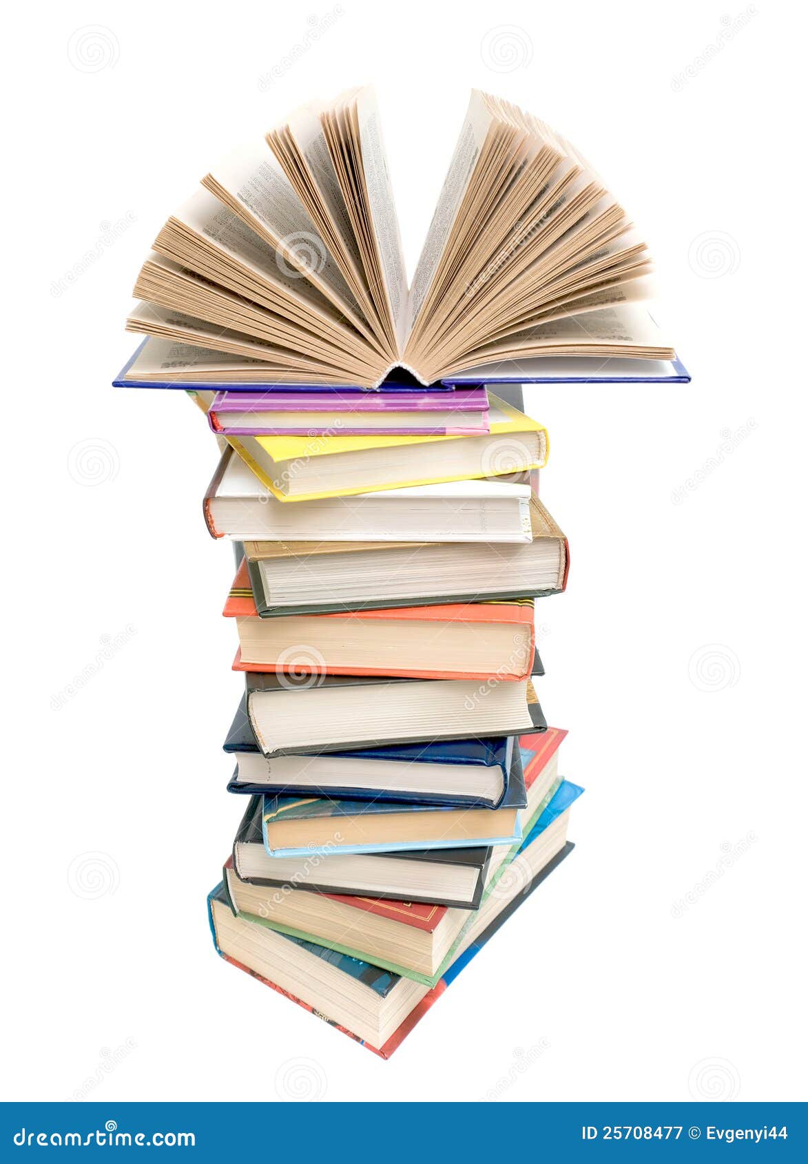 Open Book on a Pile of Books on a White Background Stock Image - Image ...