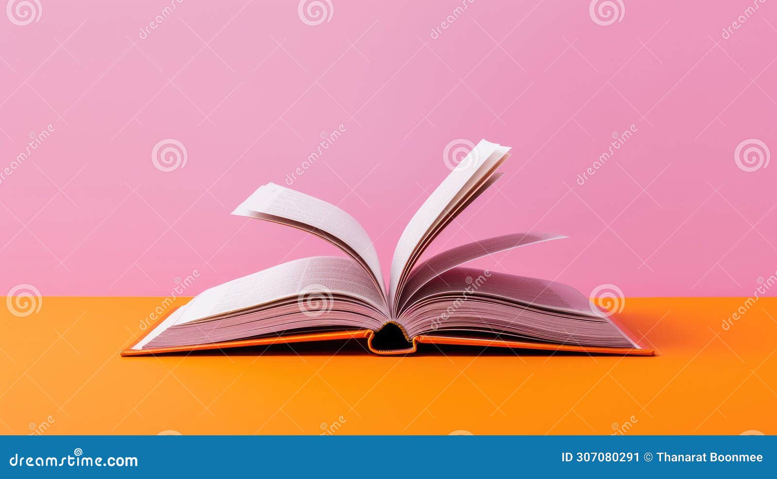 Open Book on Pink Background Framed by Orange Border, Simple Elegance ...