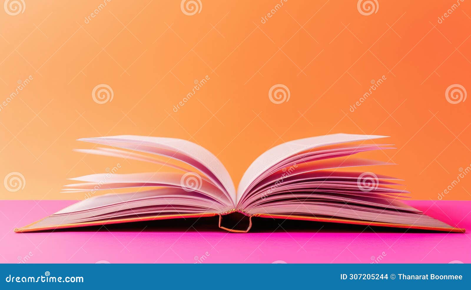 Open Book on Pink Background Framed by Orange Border, Simple Elegance ...