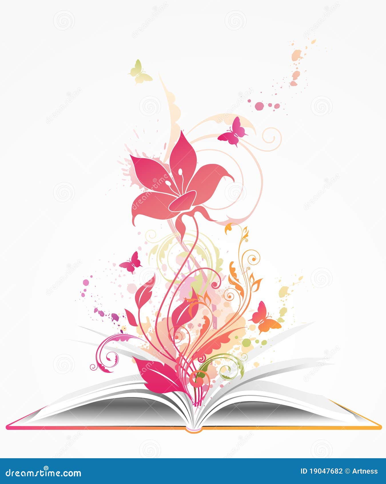 Open book and pink flower stock vector. Illustration of spotted - 19047682