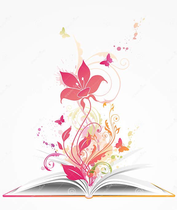 Open book and pink flower stock vector. Illustration of spotted - 19047682