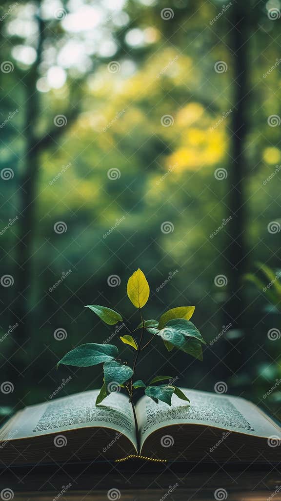 Open Book with a Plant Growing from it in a Forest Setting, Nature and ...