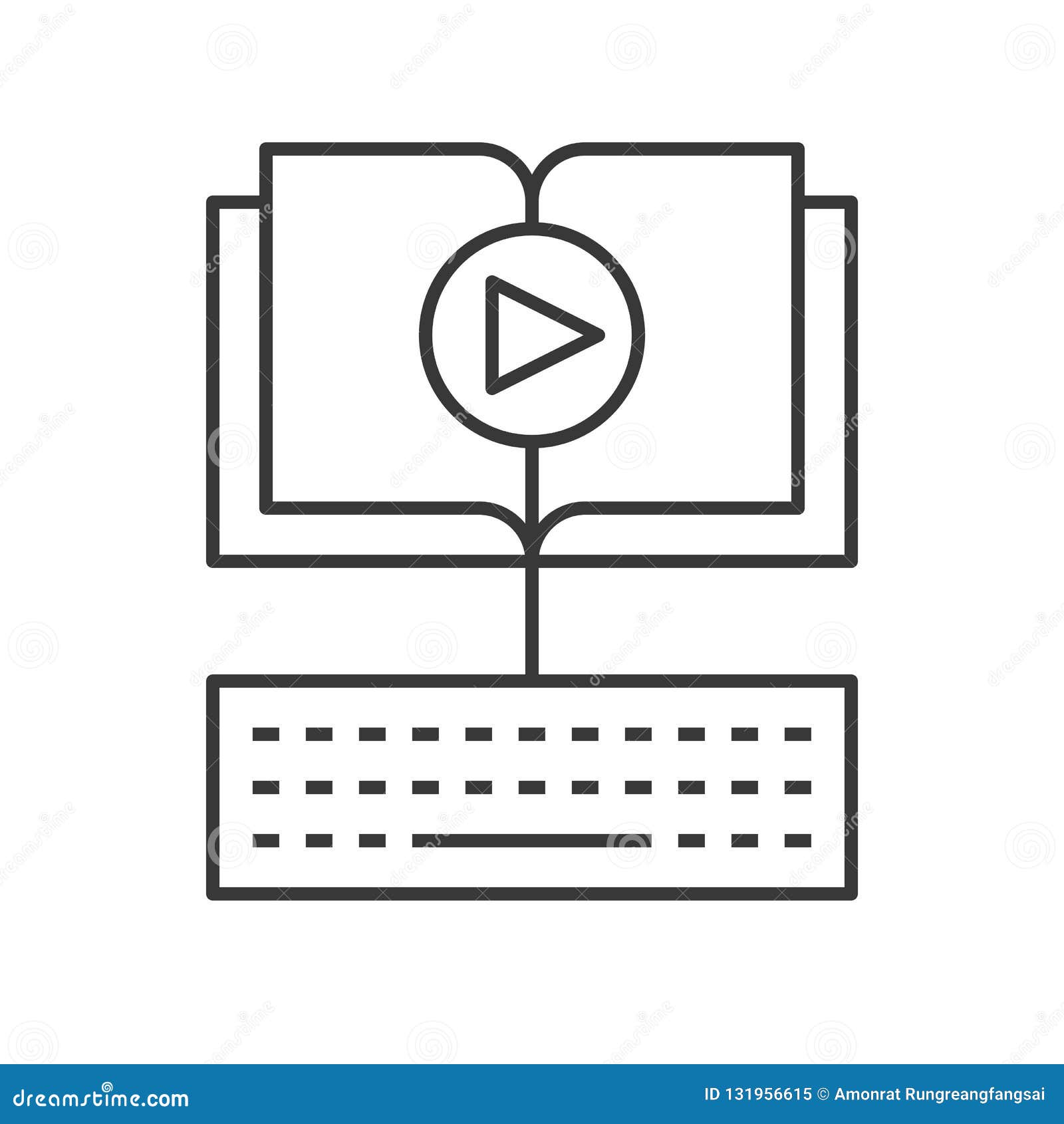 Open Book and Play Button with Keyboard, E-learning Concept Icon Stock ...