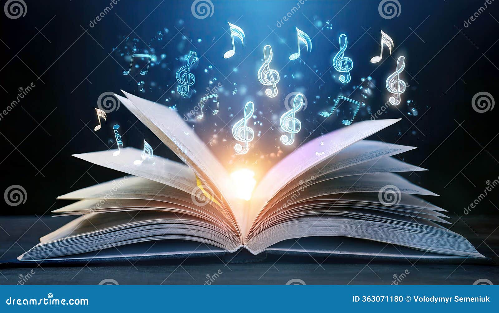 Open Book Radiates Creativity As Musical Notes Float in a Captivating ...