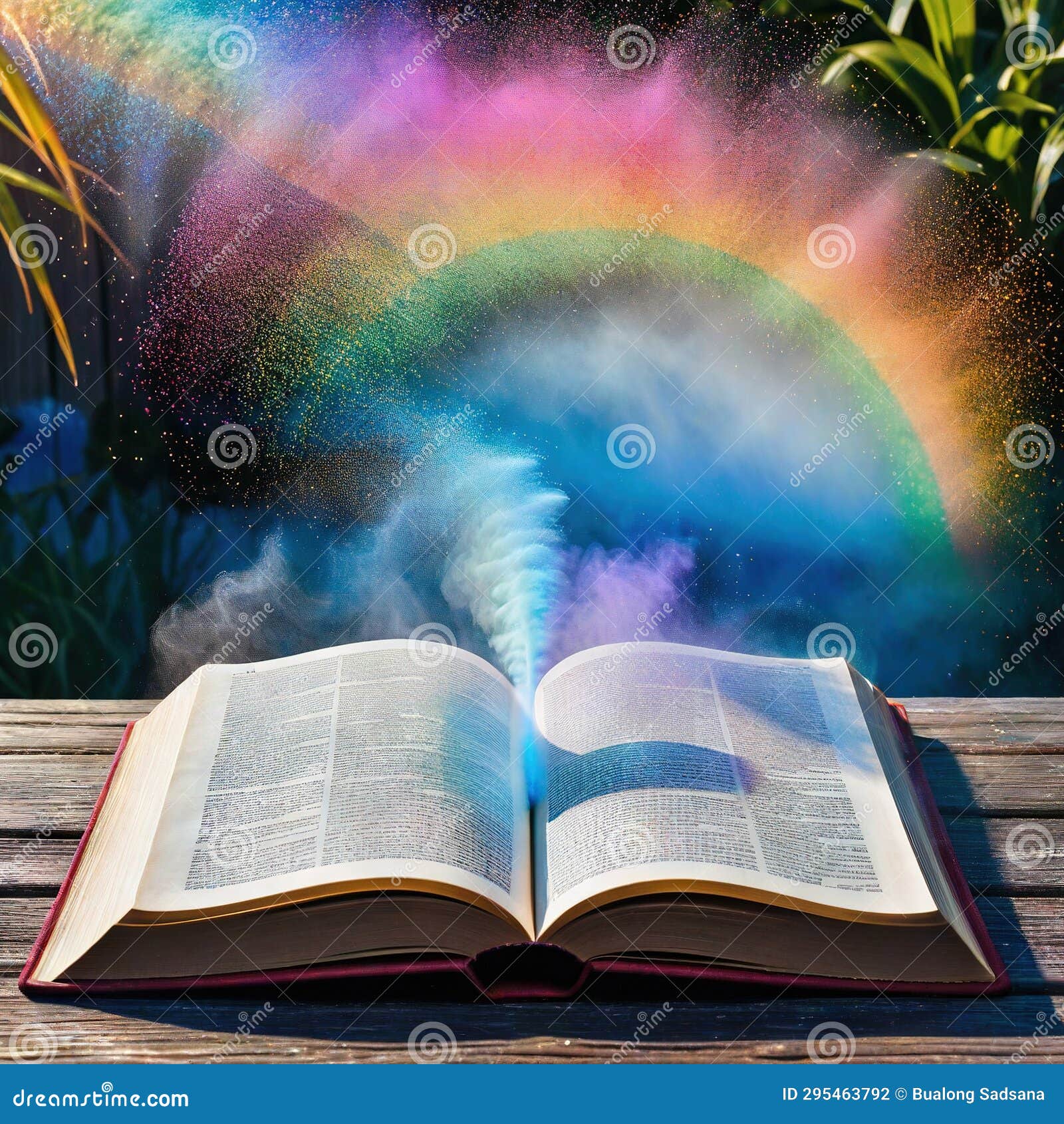 An Open Book With A Rainbow Of Colored Dust Coming Out Of It On A