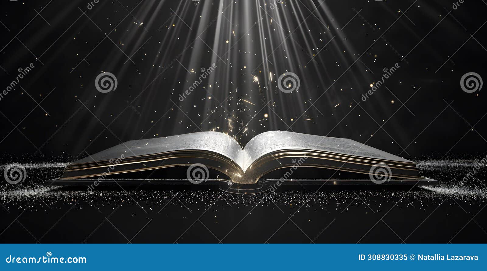 Open Book with Rays Emanating from Center of Book in Black and Gold ...