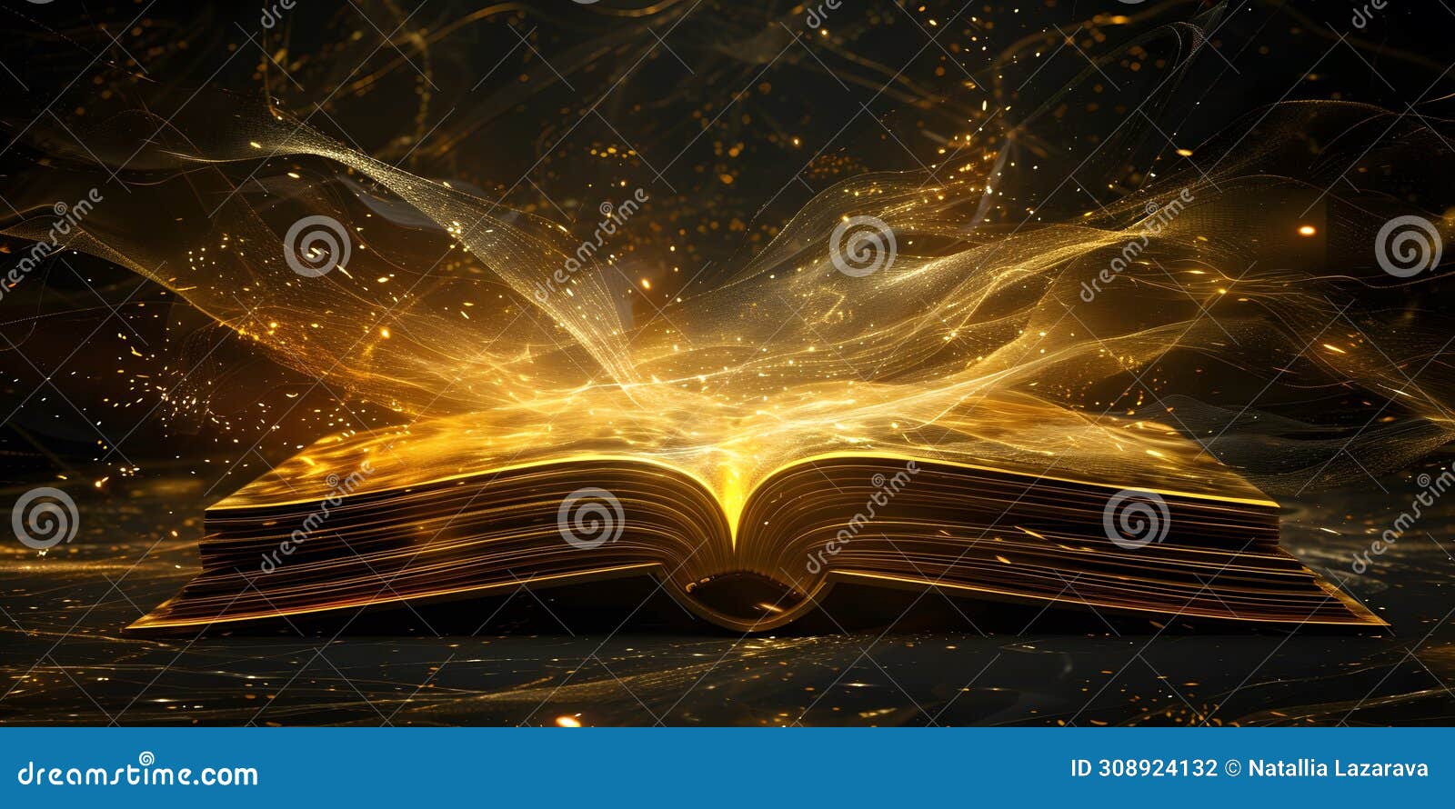 Open Book with Rays Emanating from Center of Book in Black and Gold ...