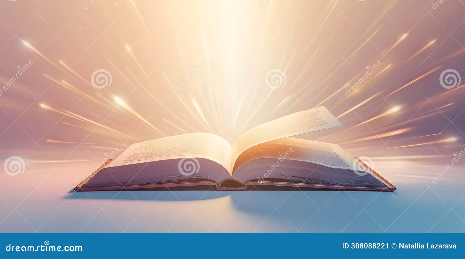 Open Book with Rays Emanating from Center of Book in Calm Pastel Colors ...