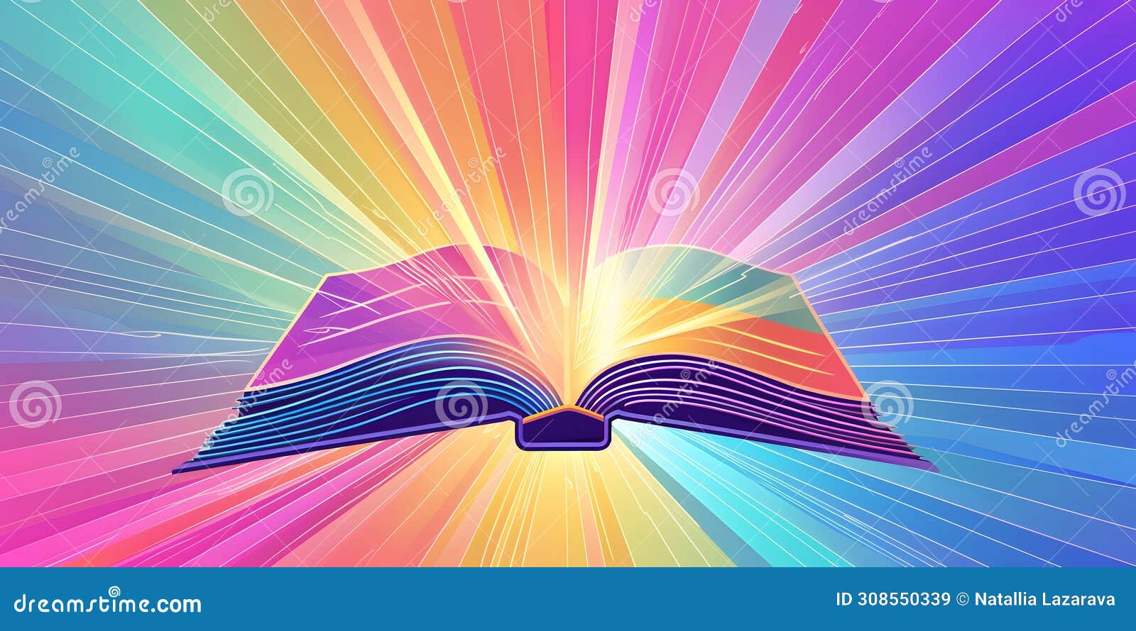 Open Book with Rays Emanating from Center of Book in Rainbow Bright ...