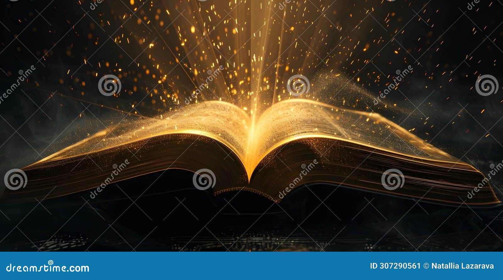 Open Book with Rays Emanating from Center of Book in Rich Black and ...