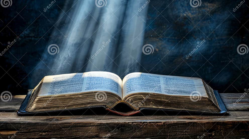 Open Book with Rays of Light on Wooden Table, Symbolizing Wisdom and ...