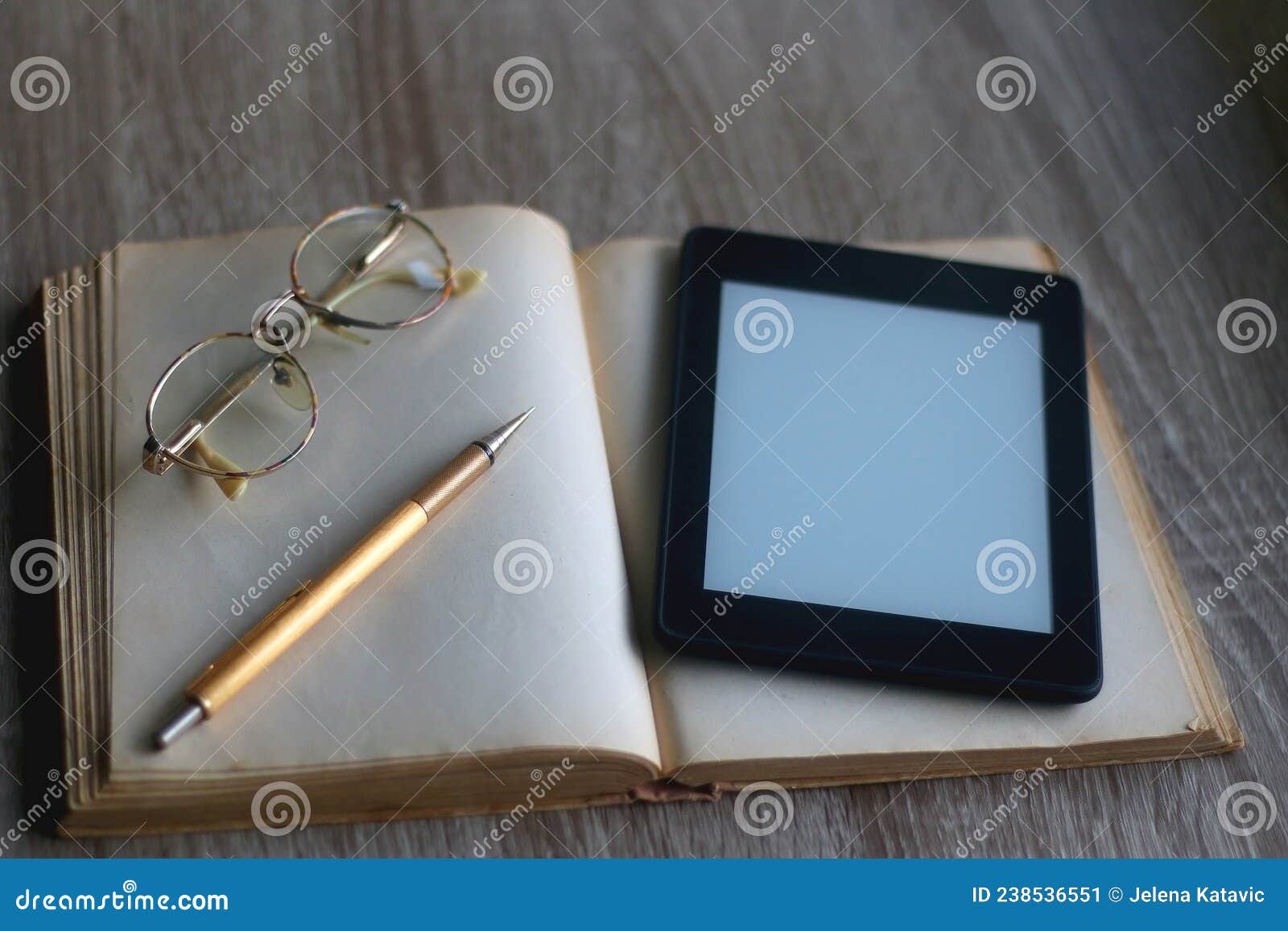 Open Book, Reading Glasses and E-Reader Stock Image - Image of focus ...