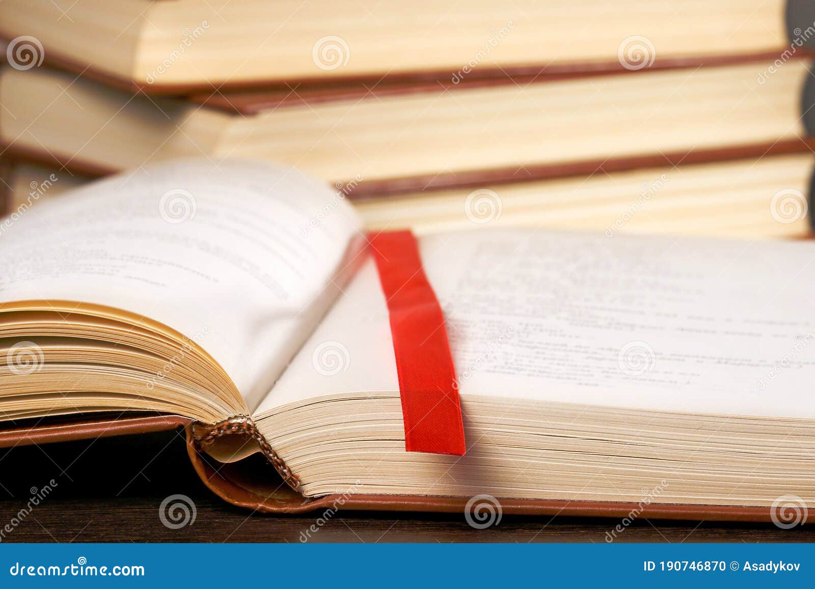 Open Book with Red Bookmark Stock Photo - Image of literary, band ...