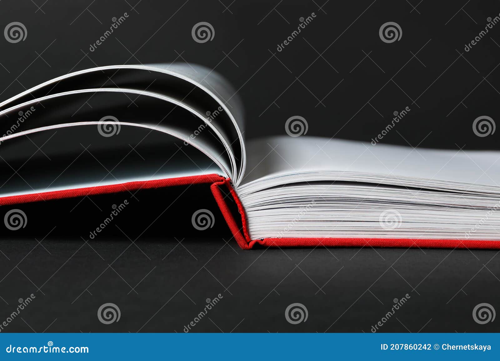 Open Book with Red Cover on Black Background, Closeup View Stock Photo ...