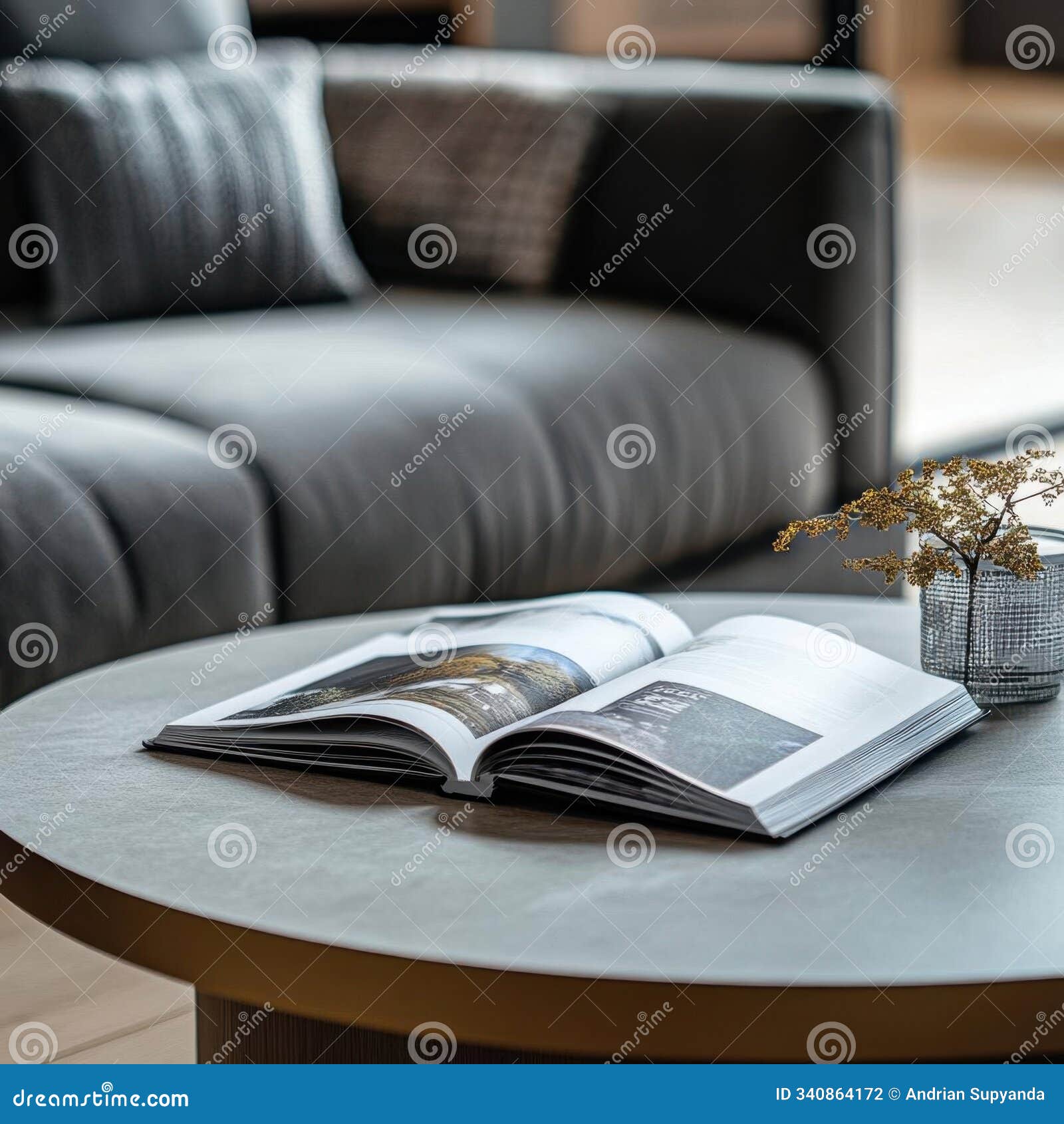 Open Book on a Round Coffee Table Stock Illustration - Illustration of ...