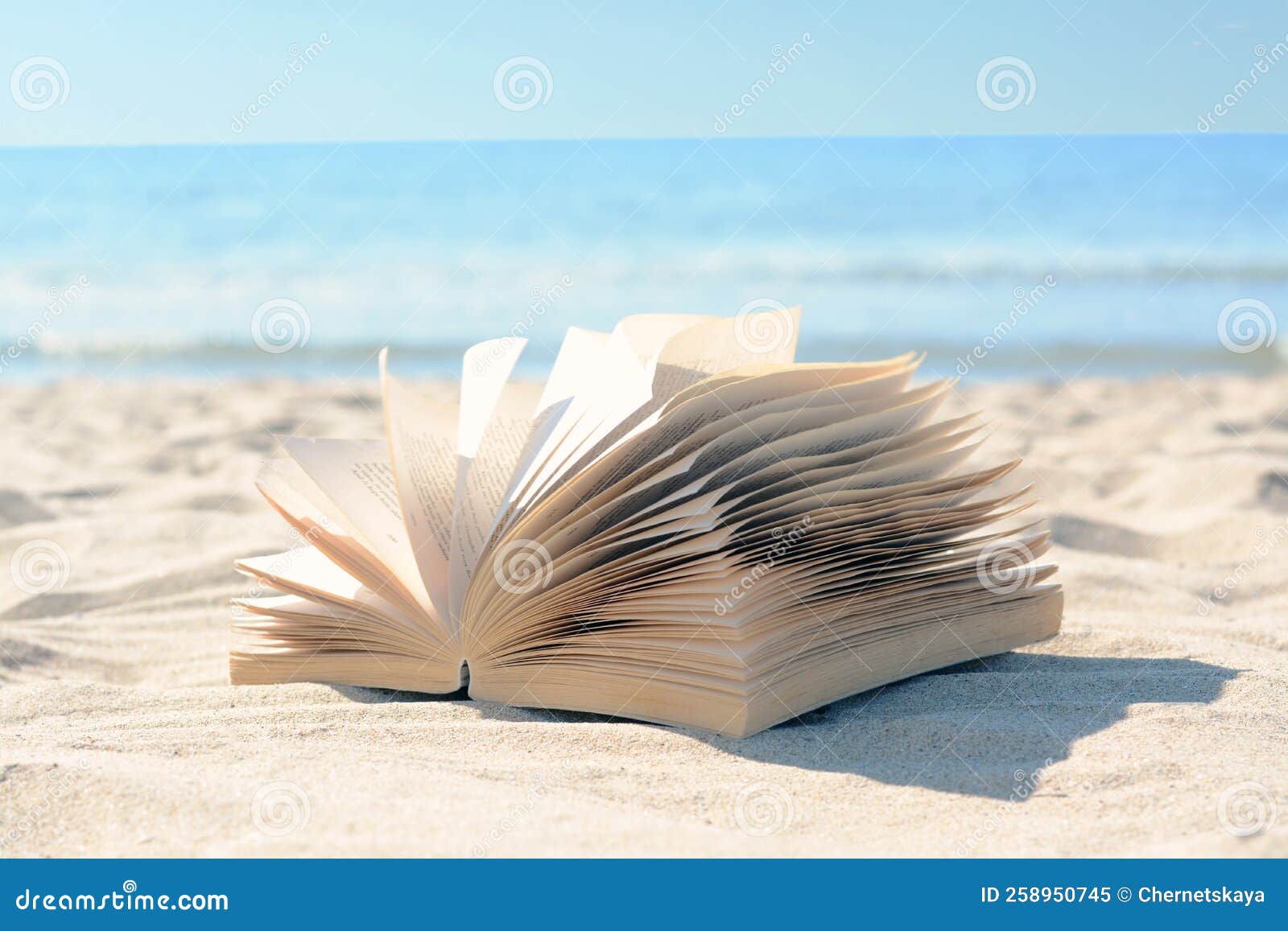 Open Book on Sandy Beach Near Sea Stock Image - Image of nature, beach ...
