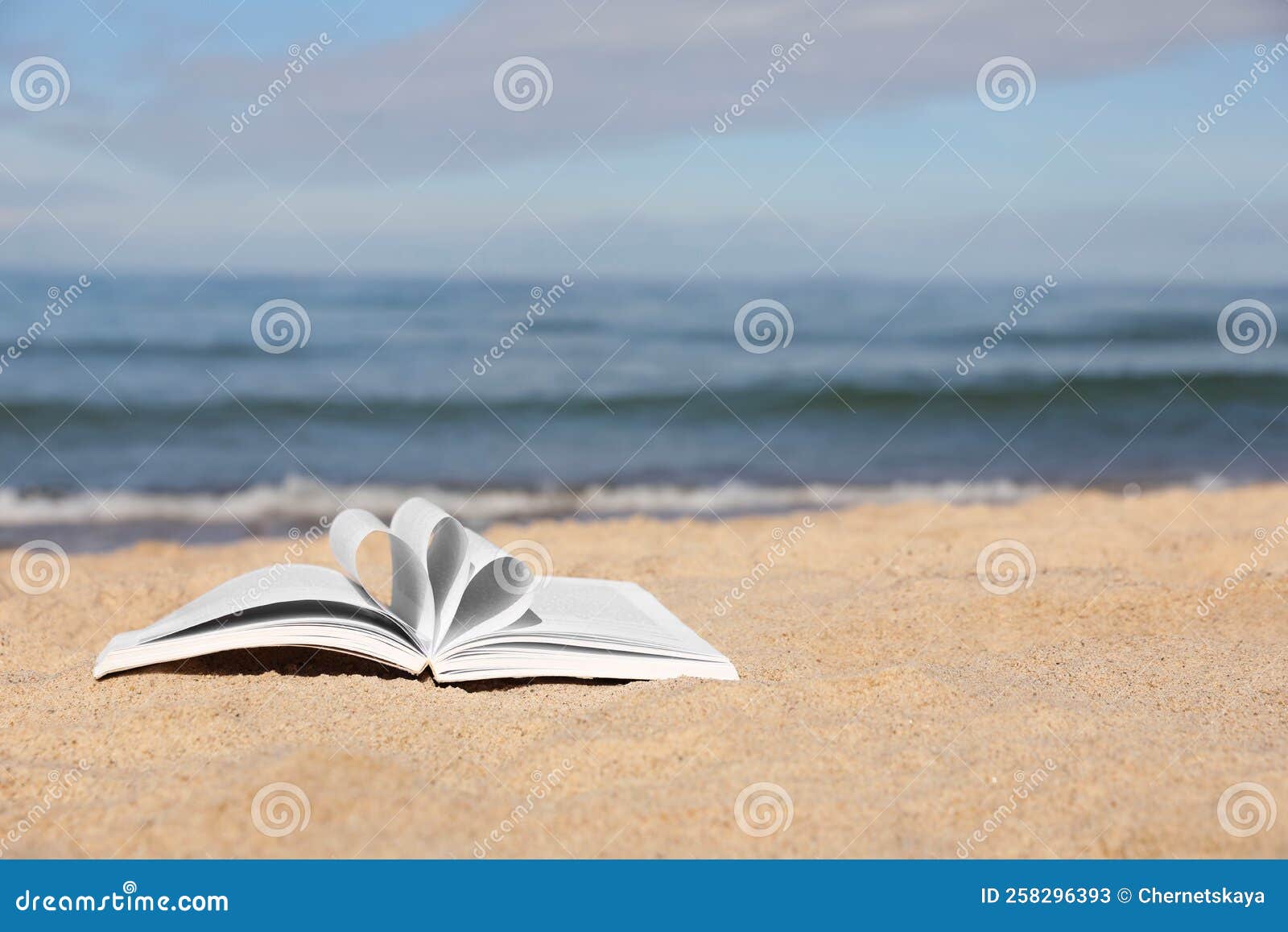 Open Book on Sandy Beach Near Sea. Space for Text Stock Image - Image ...