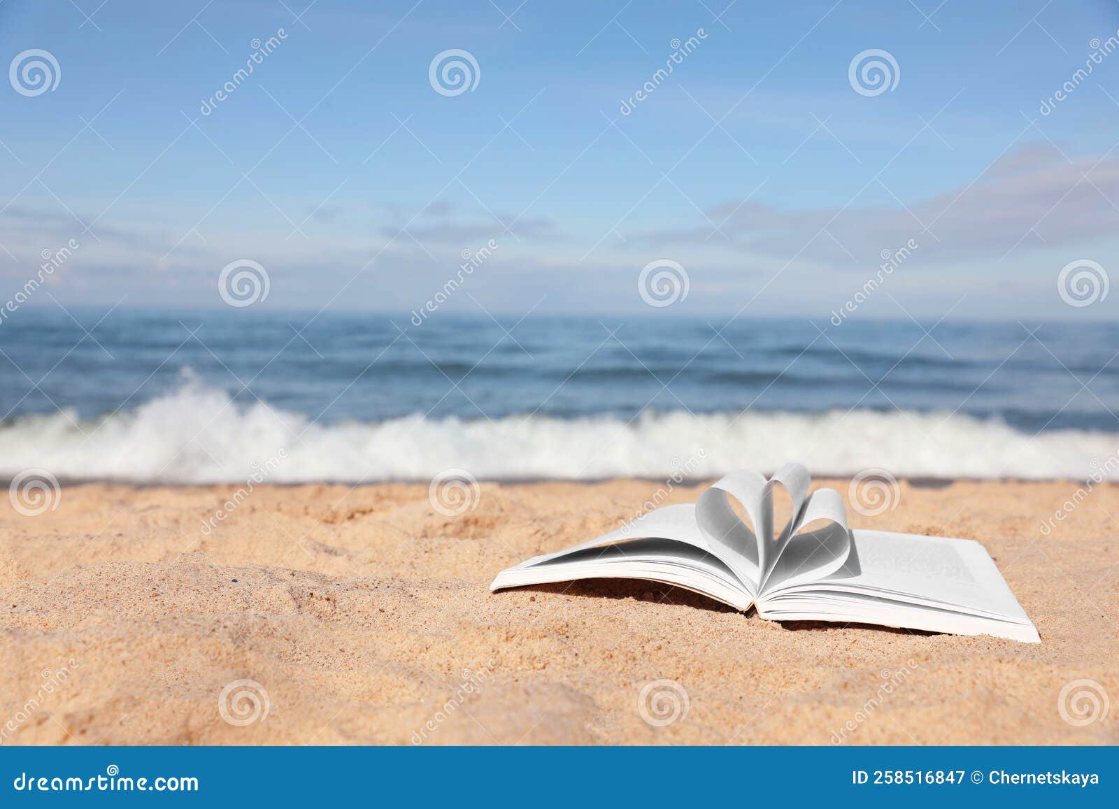 Open Book on Sandy Beach Near Sea. Space for Text Stock Image - Image ...
