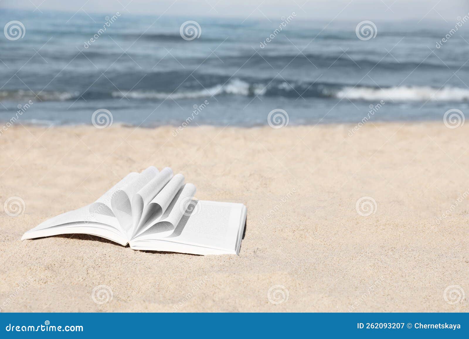 Open Book on Sandy Beach Near Sea. Space for Text Stock Image - Image ...