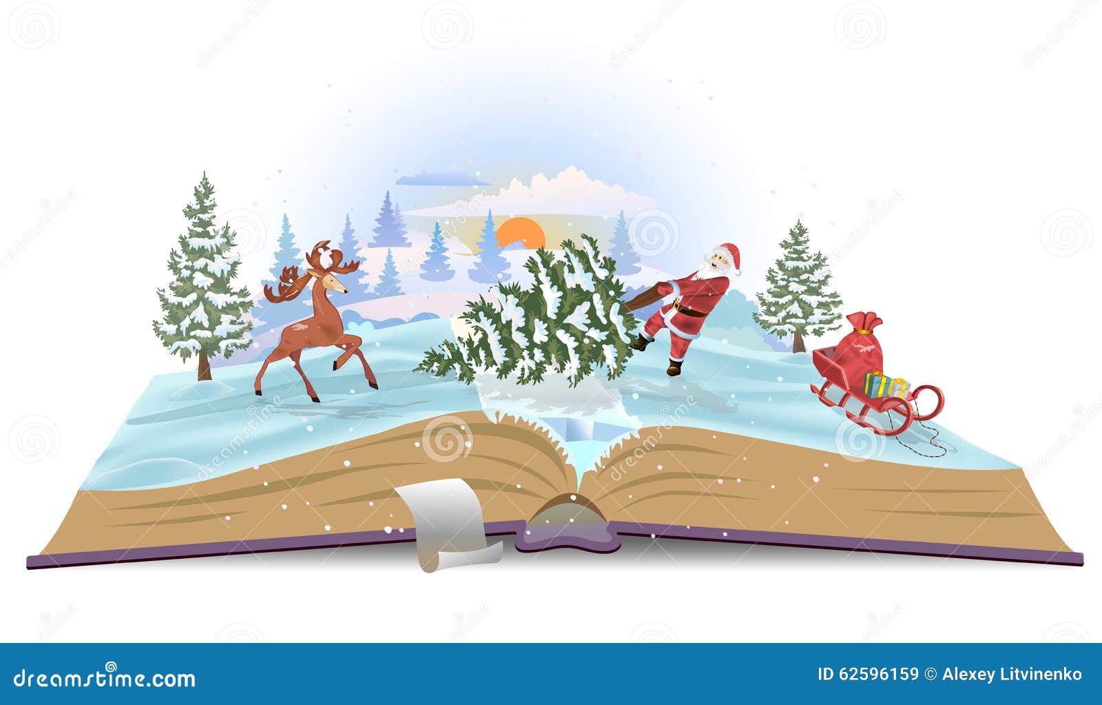 Open Book about Santa and Christmas Tree Stock Vector - Illustration of ...