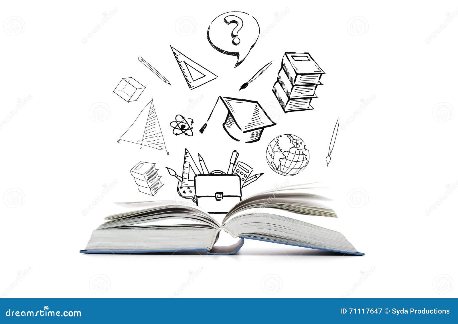Open Book and School Doodles Stock Illustration - Illustration of ...