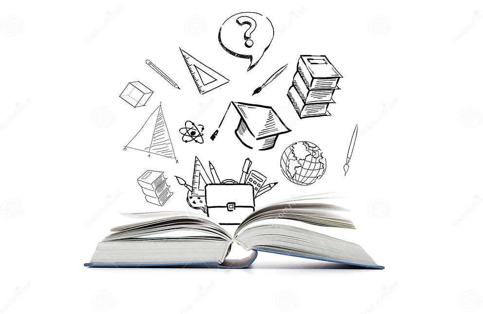 Open Book and School Doodles Stock Illustration - Illustration of ...