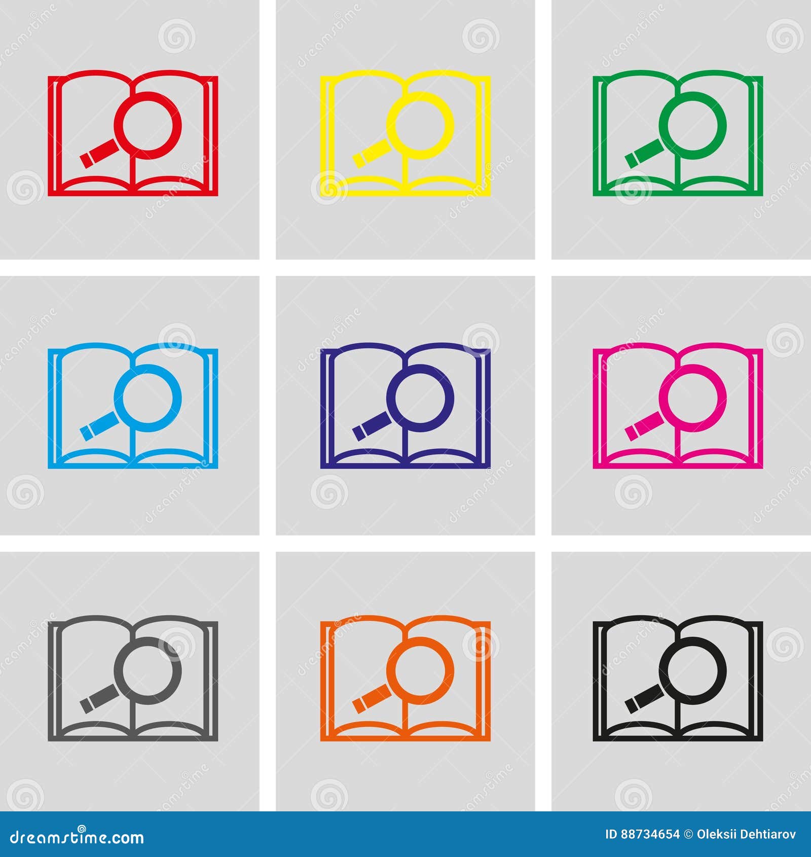 Open Book and Search Icon Stock Vector Illustration Flat Design Stock ...