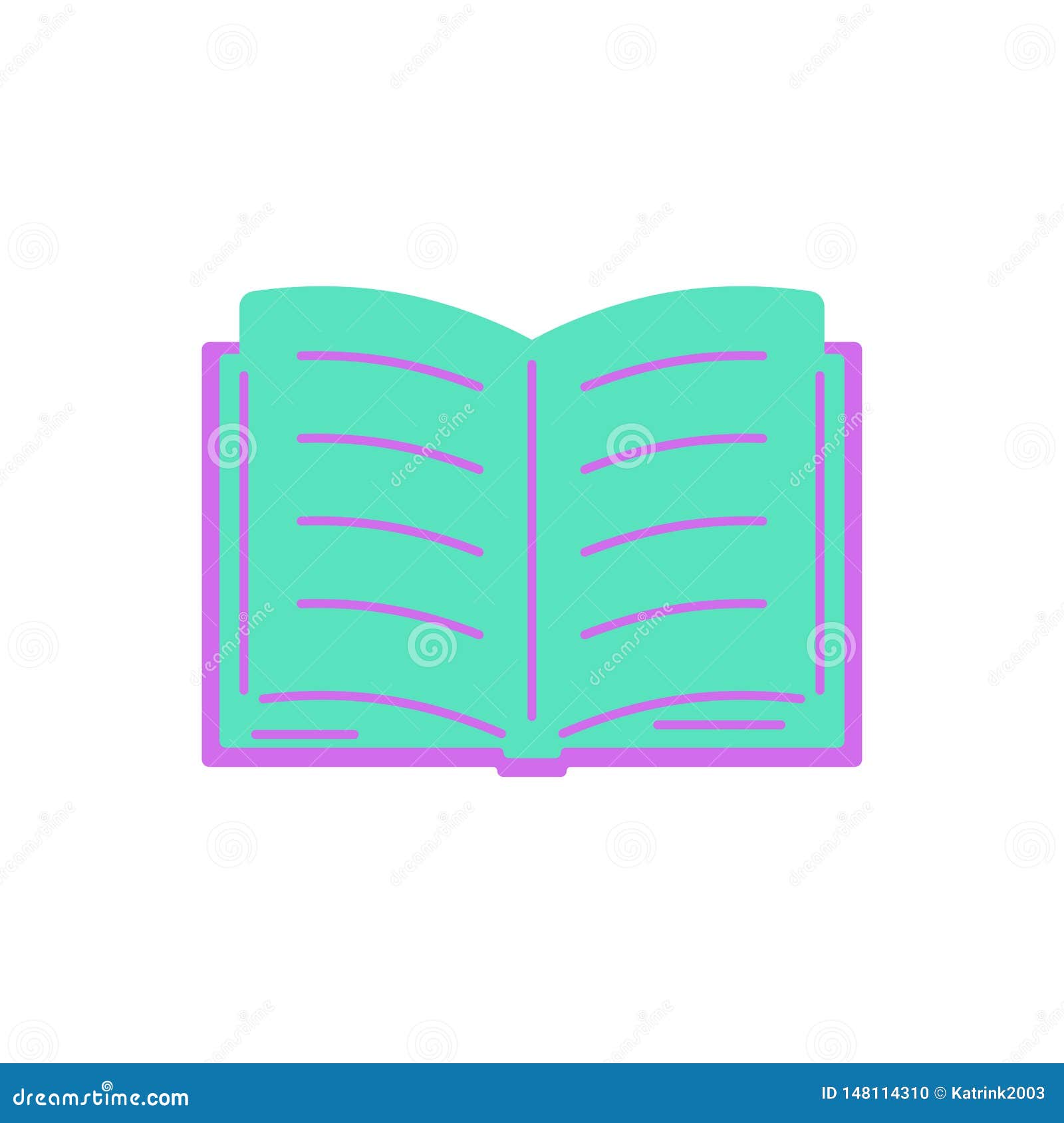 Open Book with Sheets and Text. Flat Style Icon. School Textbook ...