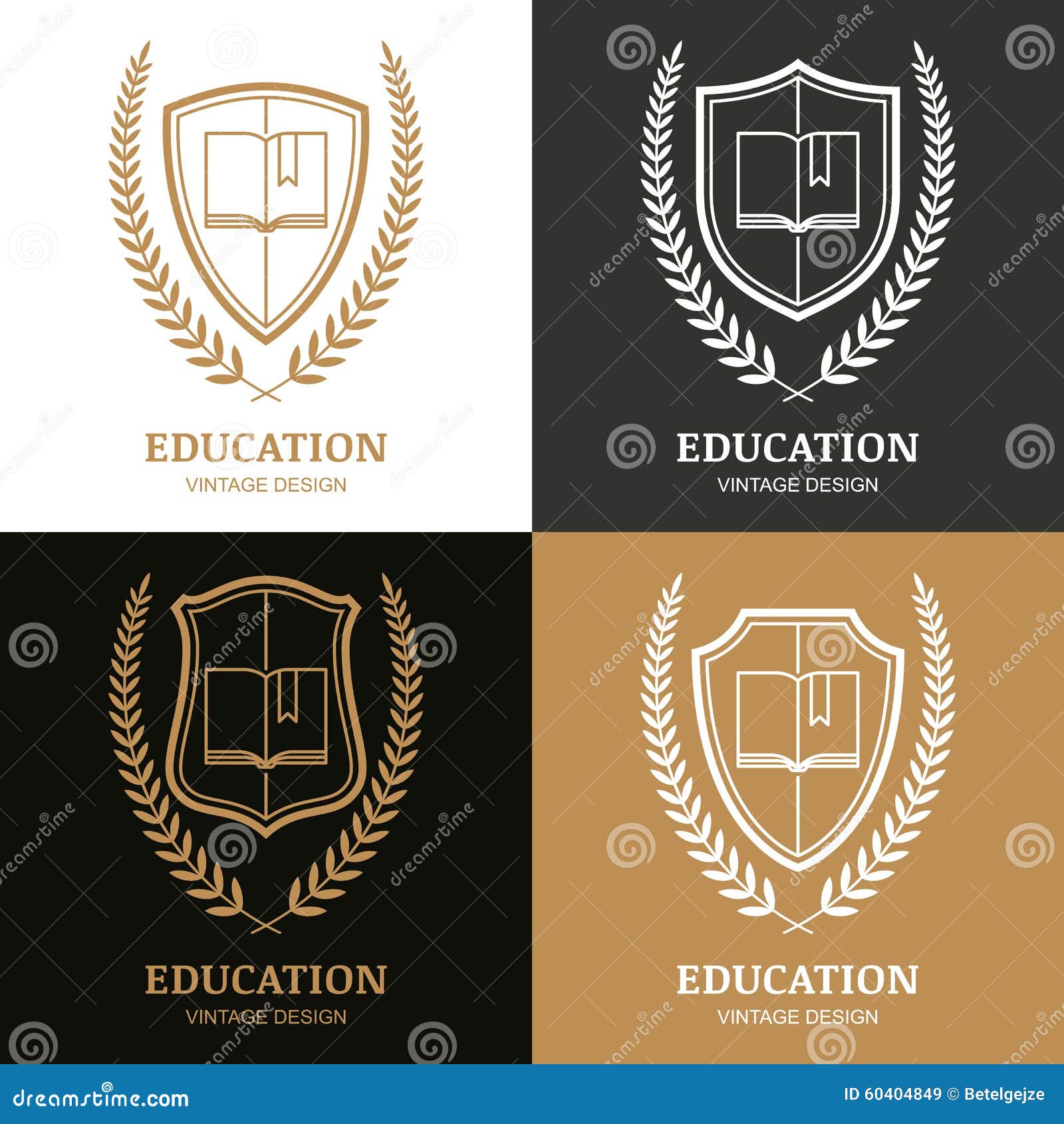 Open Book, Shield and Laurel Wreath Linear Symbol. Stock Vector ...