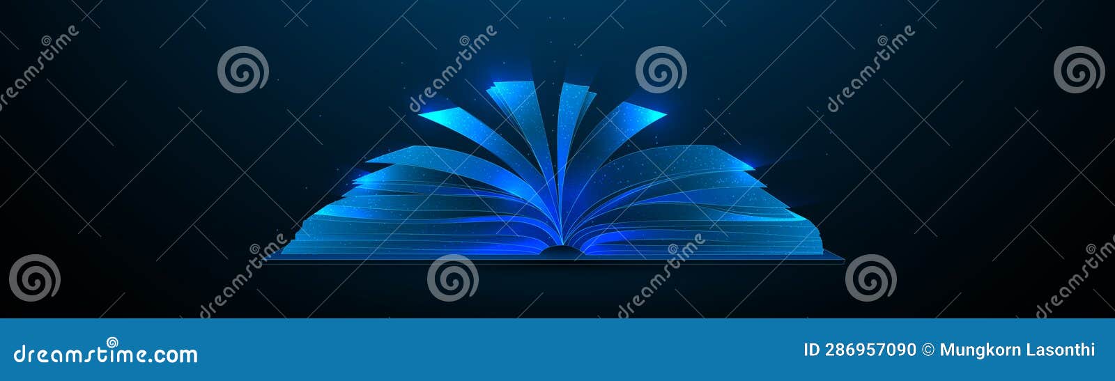 Open Book Side View with Shining Pages. Magic Book. Low Polygonal and ...
