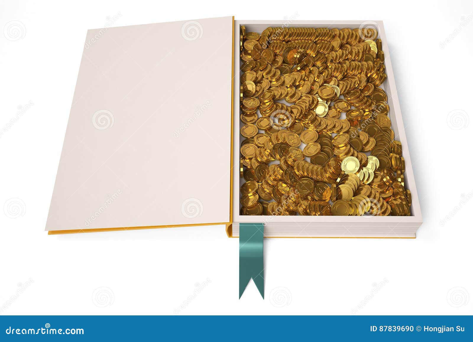 An Open Book, Some Gold Coins Inside the Book.3D Illustration. Stock ...