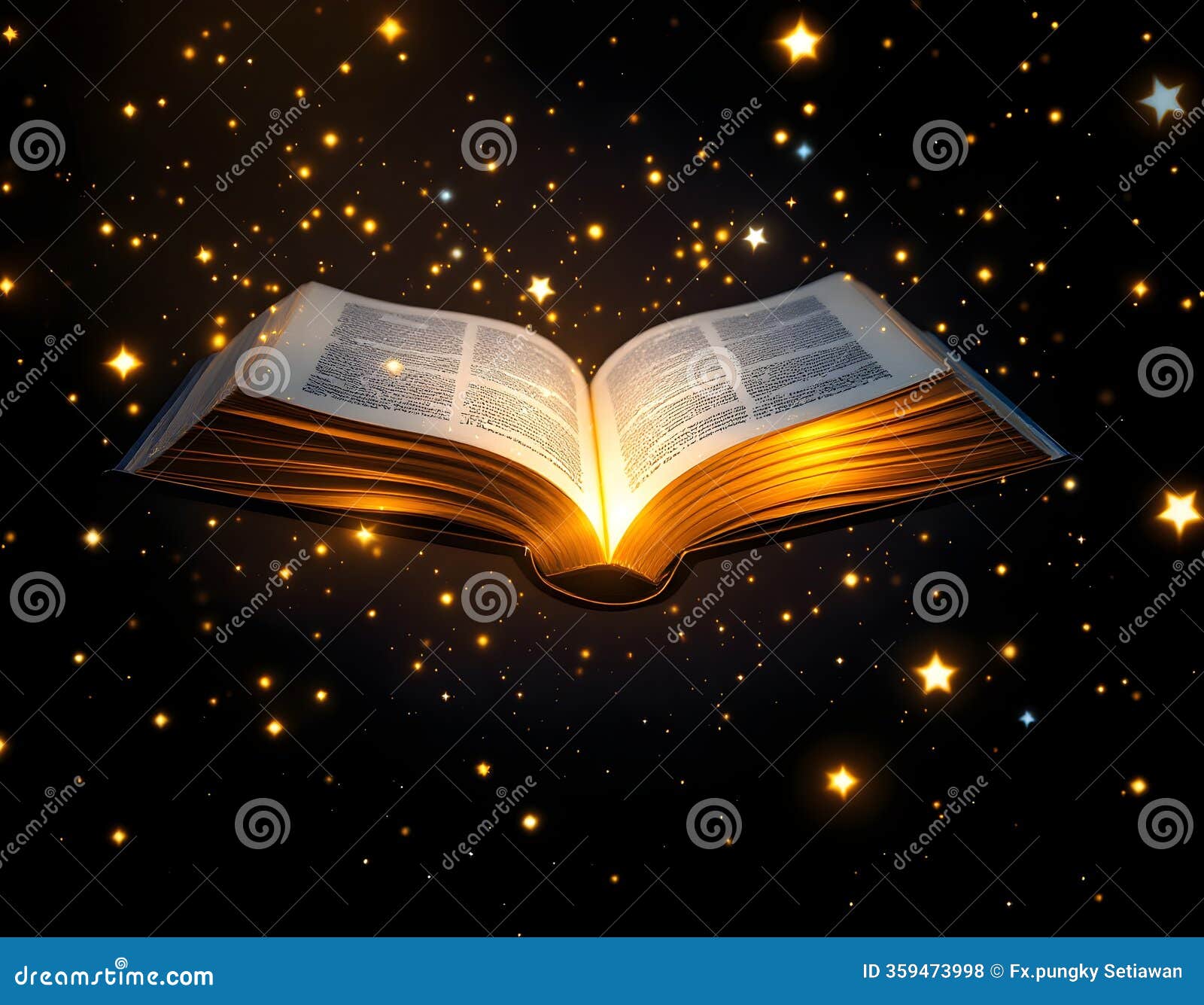 Open Book with Sparkling Glowing Light and Thunder Lightning Stock ...