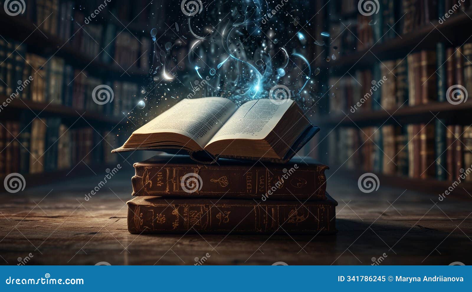 Open Book Spreading Magic in an Old Library Stock Image - Image of ...