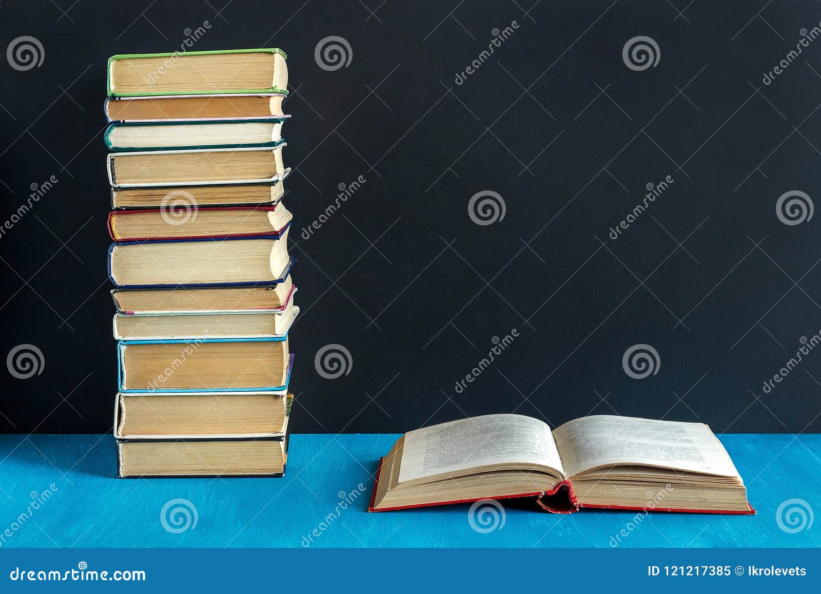 Open Book and Stack of Books Stock Image - Image of education, archive ...