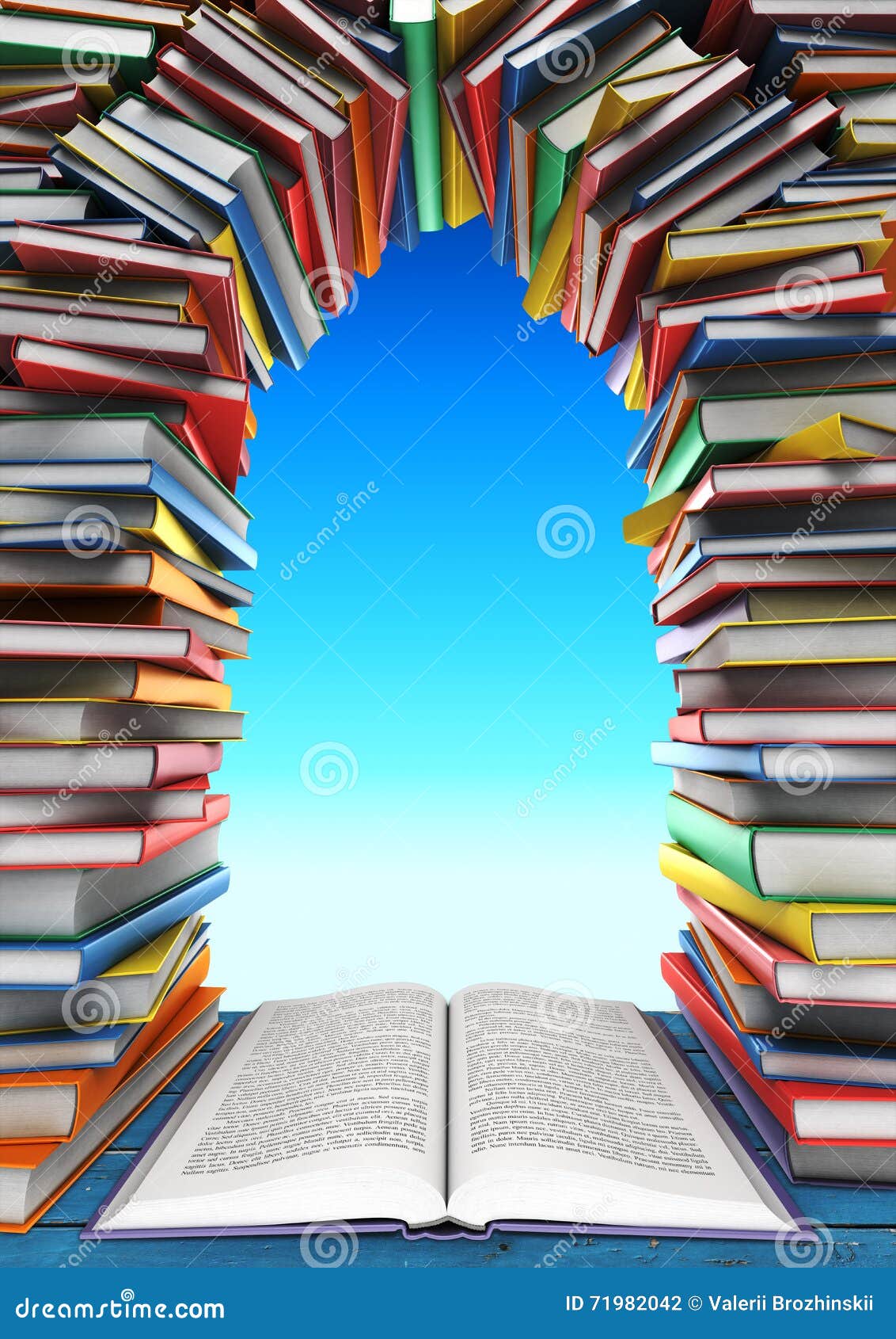 Open Book and Stack of Books in the Form of Windows, Doors, Frames in ...