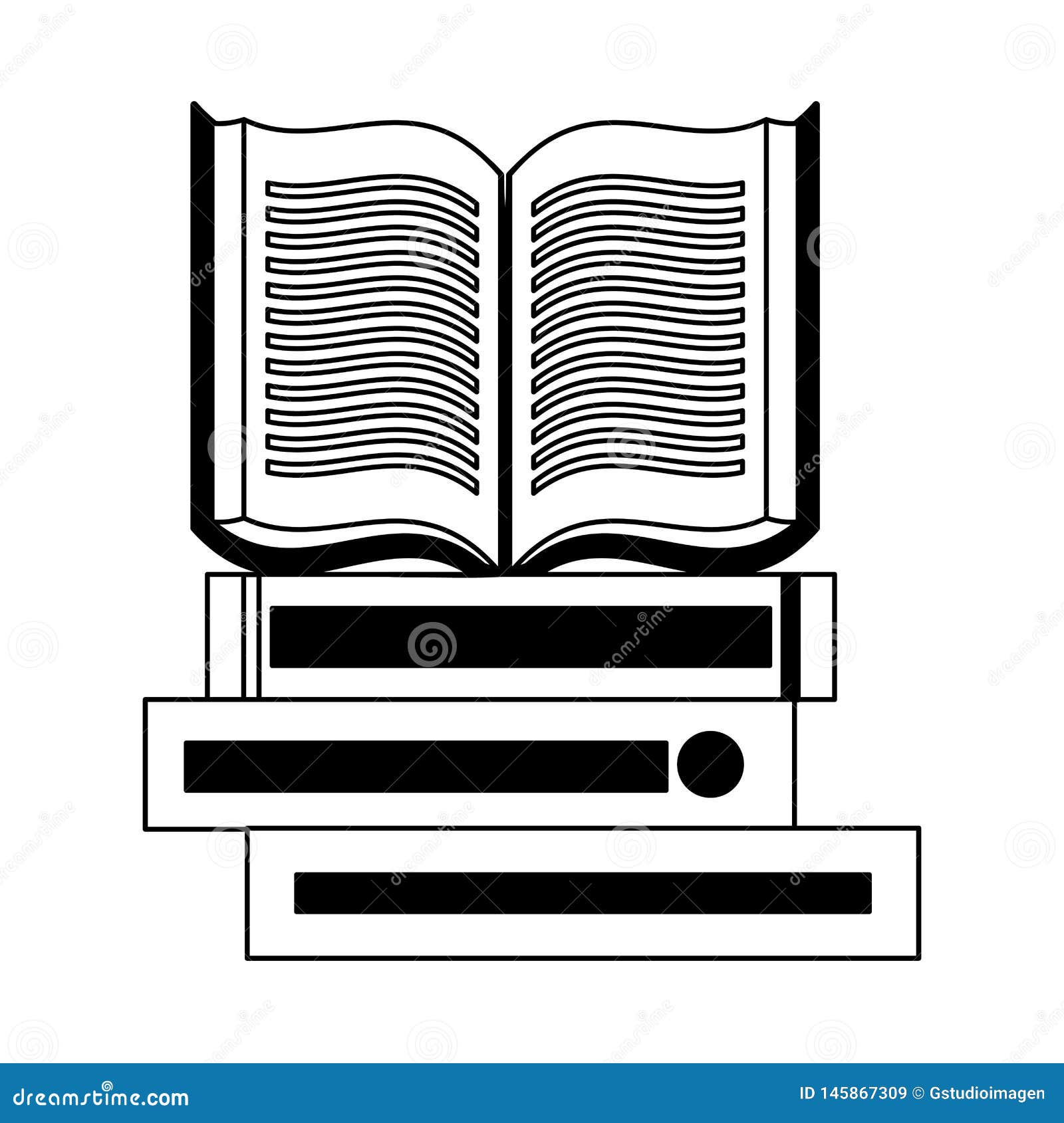 Open book on stack books stock illustration. Illustration of school ...