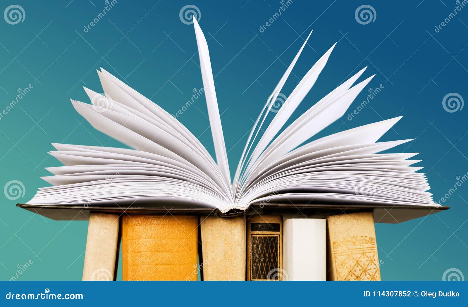 Open book on stack books stock photo. Image of literature - 114307852